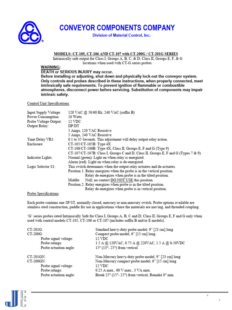 CCC NEW CT Tilt Level Control Installation Manual JEC | PDF | Relay ...