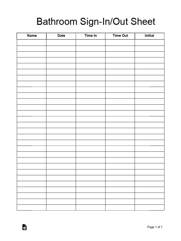 Bathroom Sign in Out Sheet 3 | PDF