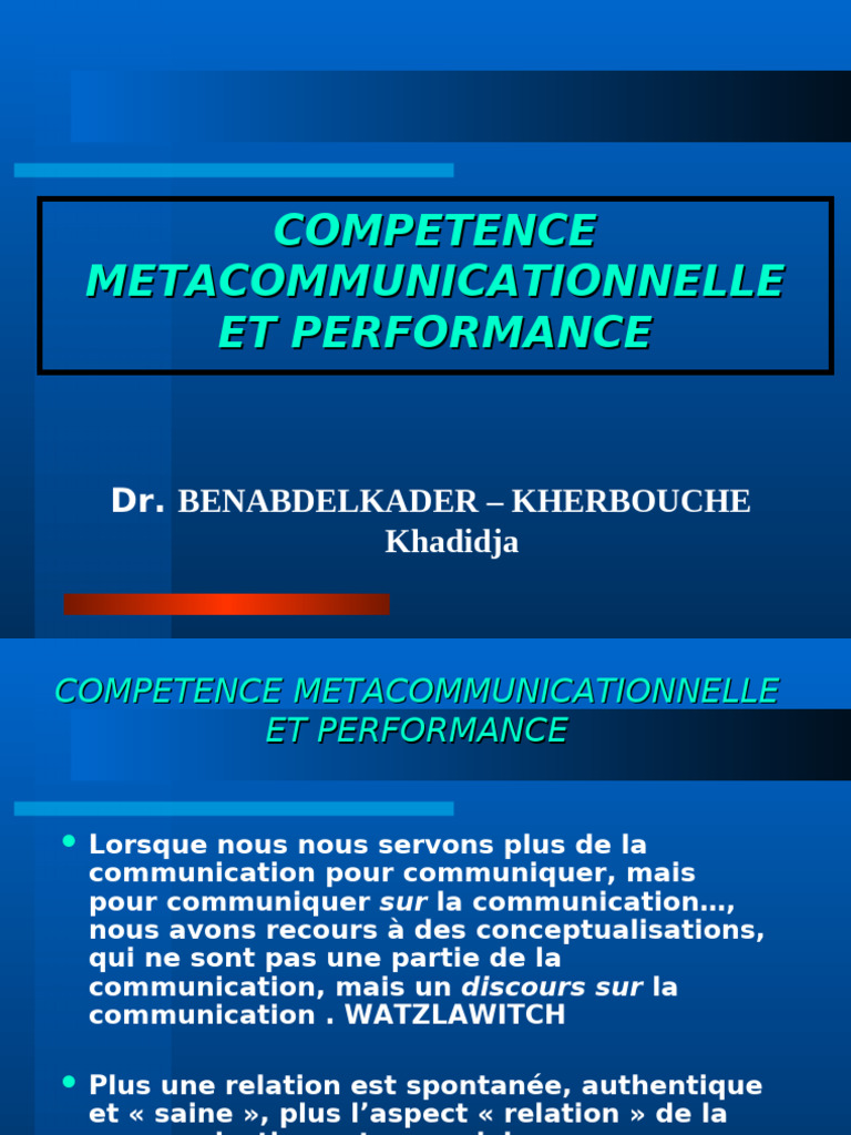 Métacommunication et Performance | PDF | la communication | Psychologie