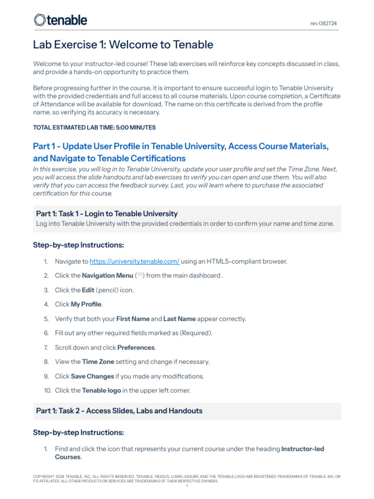 LAB EXERCISE - Module 1 - Welcome To Tenable | PDF | Computing | Software