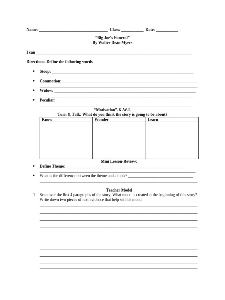 BigJoesFuneralPartWorksheet 1 | PDF | Cognition | Psychology