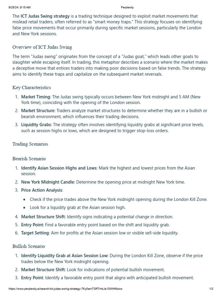 ICT Judas Swing Strategy | PDF | Market Trend | Technical Analysis