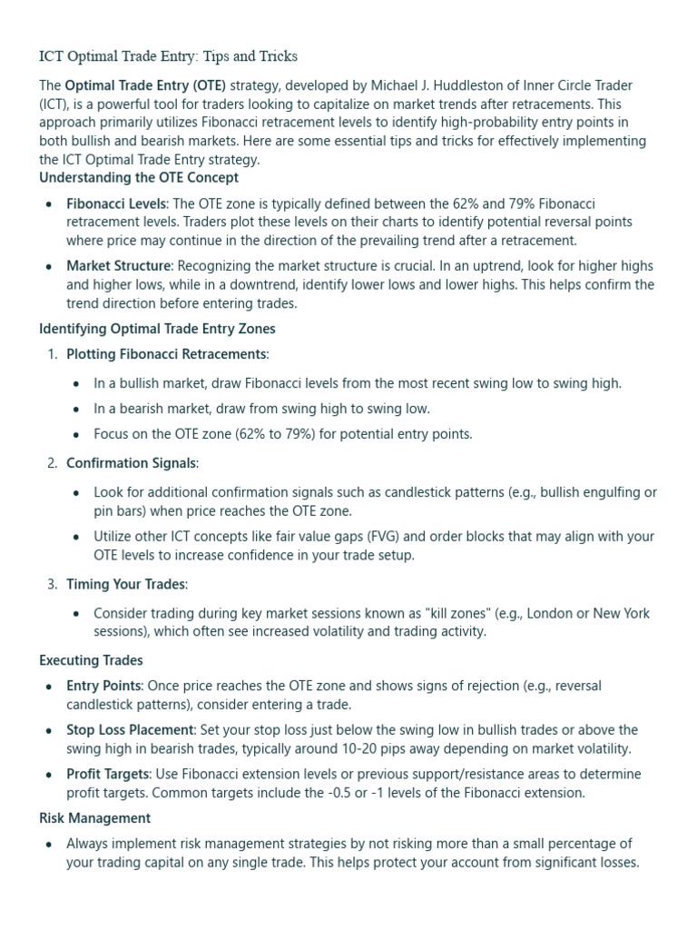 ICT Optimal Trade Entry Strategy Guide | PDF | Market Trend | Risk