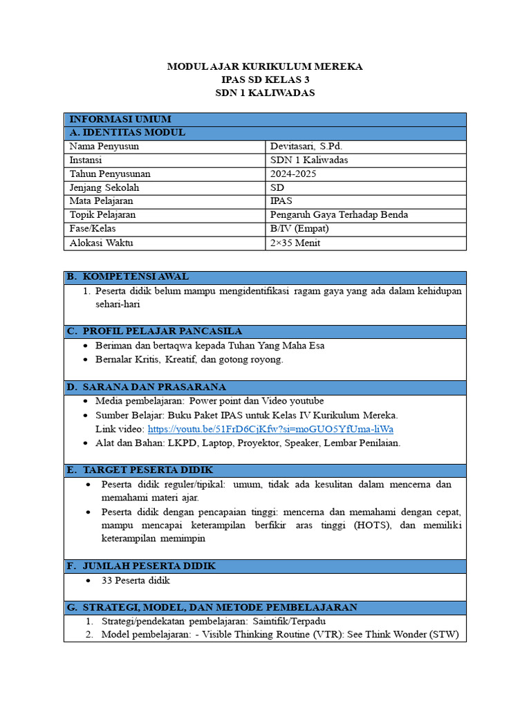 MODUL AJAR IPAS KLS 4 KURIKULUM MEREKA | PDF