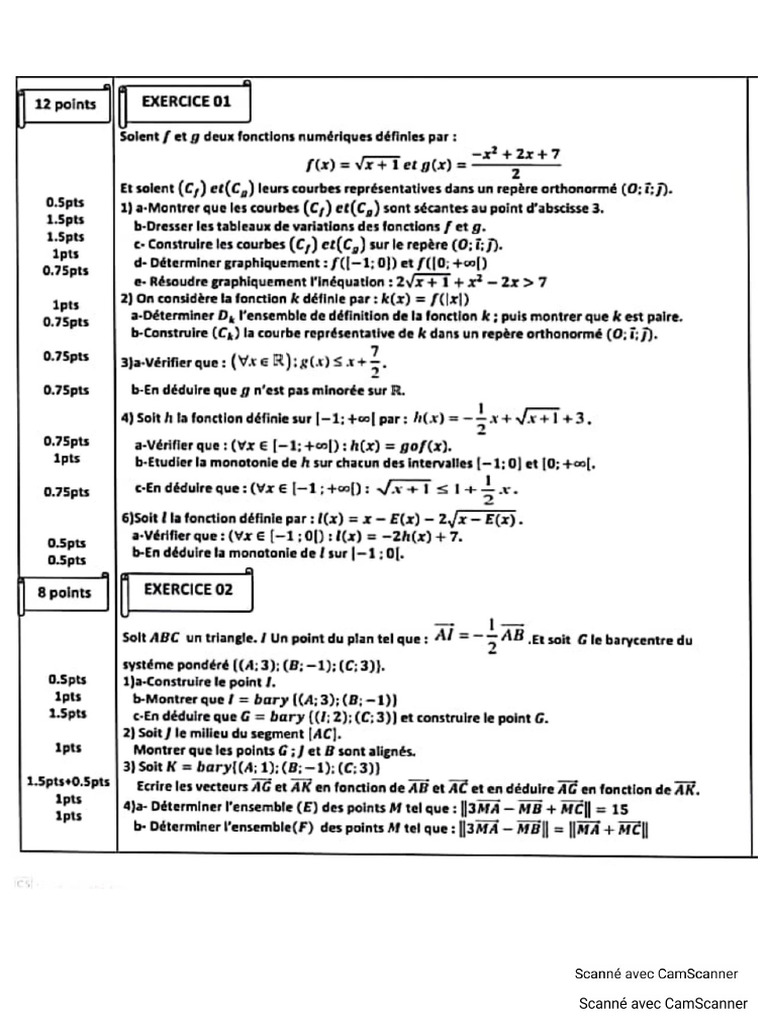 Devoir 2 Maths 1bac SM(2) | PDF