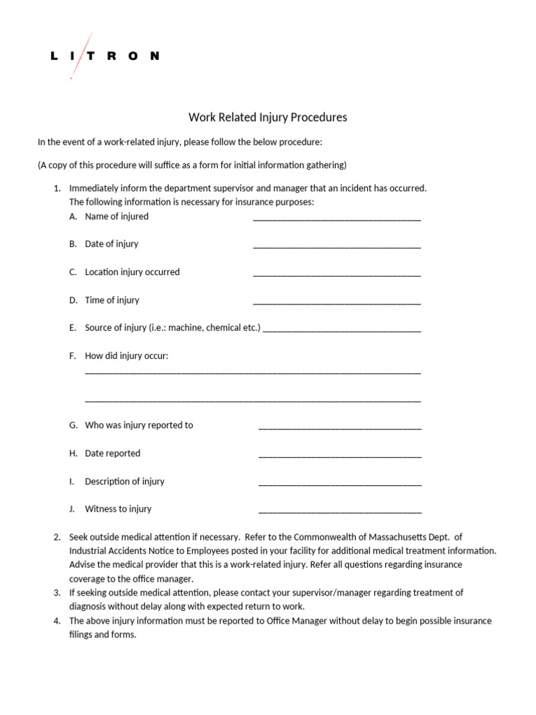 Work Related Injury Procedures | PDF