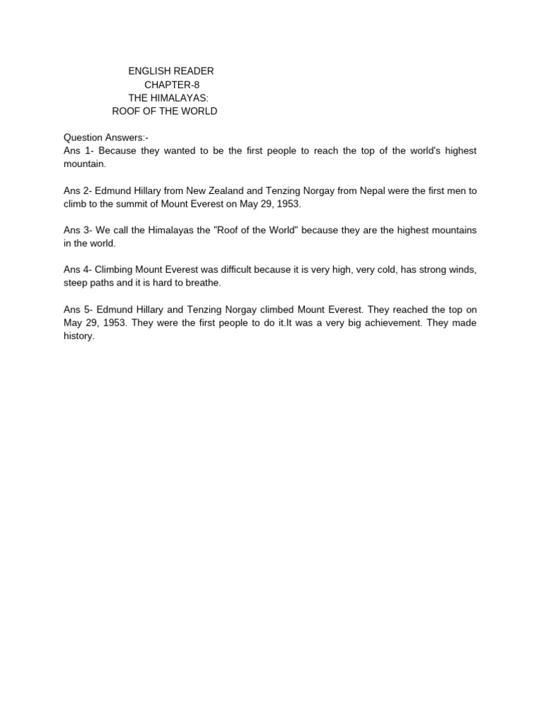 Class 4th Eng (CH - 8 Ques - Ans) | PDF