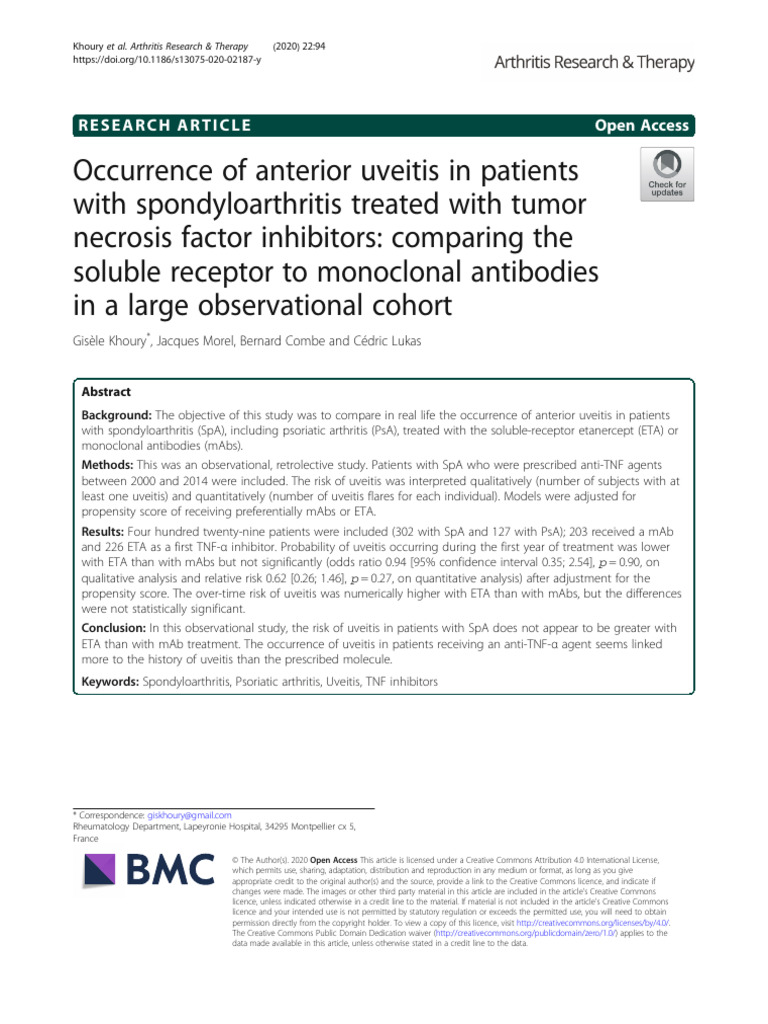 Jurnal Terjadinya Uveitis Anterior Pada Pasien Dengan Spondyloarthritis ...
