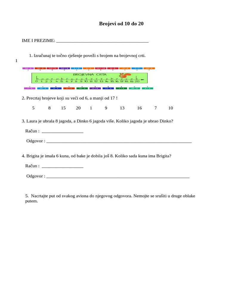 Brojevi Do 20-Listići | PDF