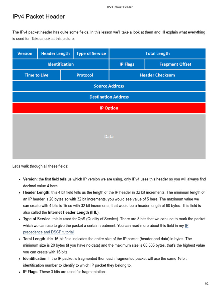 Chap 3 - IPv4 Packet Header | PDF | Internet Protocols | Internet