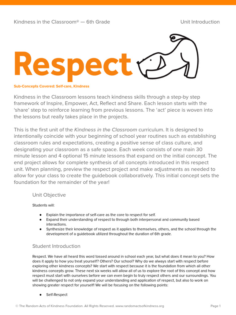 Grade Grade 6 Respect Unit Introduction | PDF | Learning | Cognition