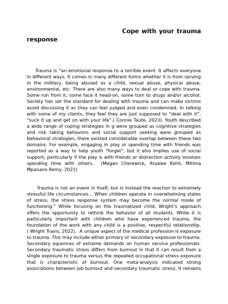 academic paper about cope up with your trauma | PDF | Psychological ...