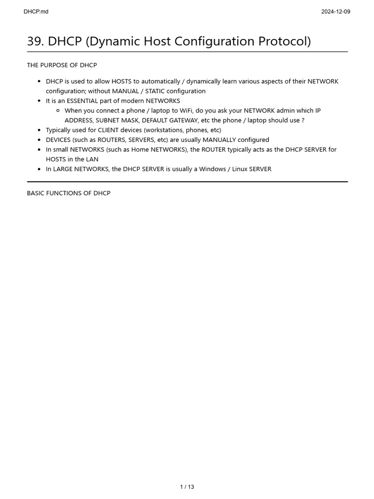 DHCP | PDF | Ip Address | Network Architecture