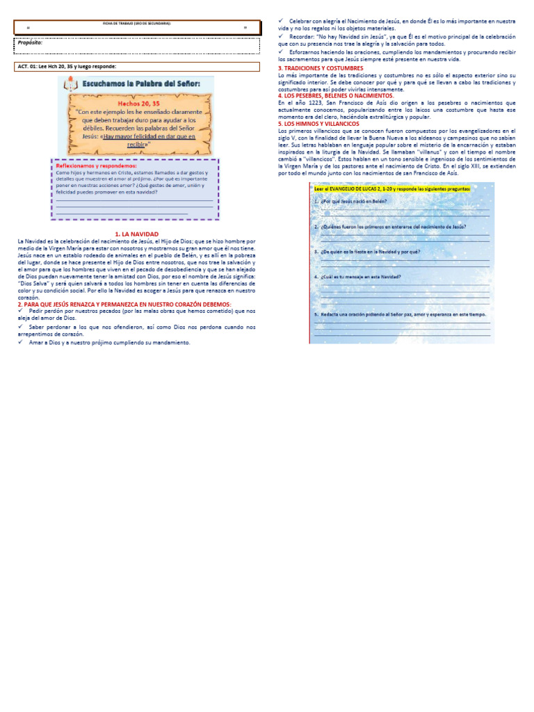 Ficha de Trabajo | PDF | Navidad | Pecado