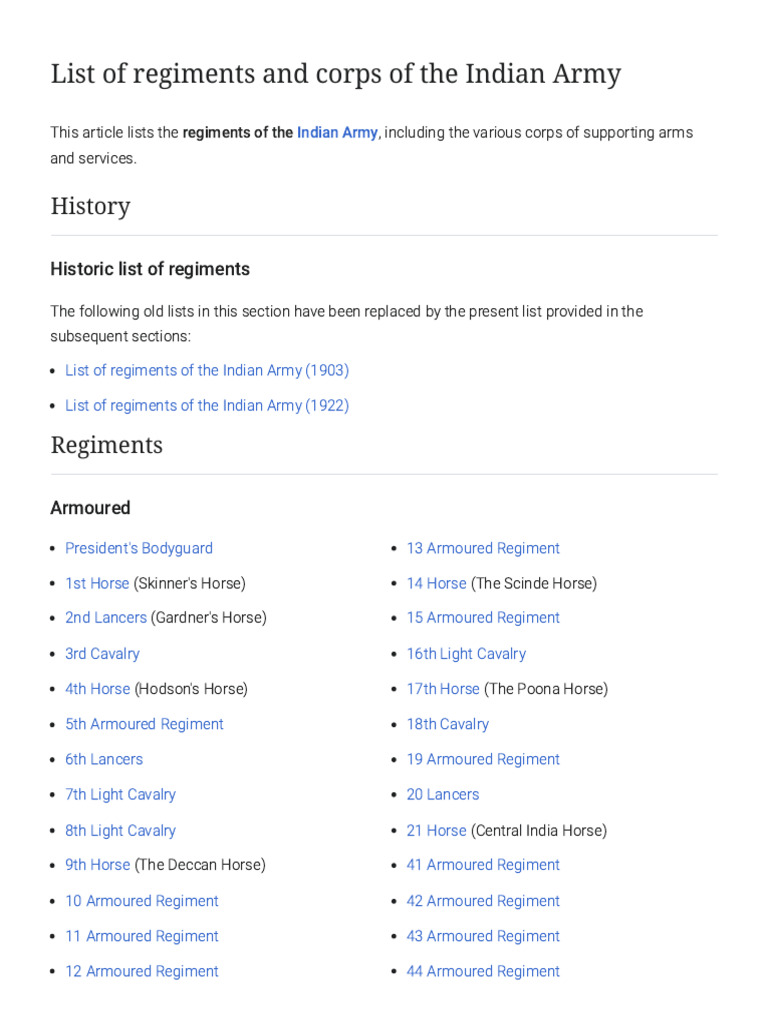 List of Regiments and Corps of The Indian Army | PDF | Artillery Battery | Military Units And ...