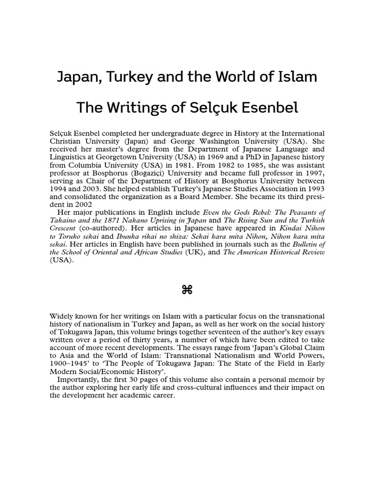 Japan, Turkey and The World of Islam The Writings of Selcuk Esenbel ...