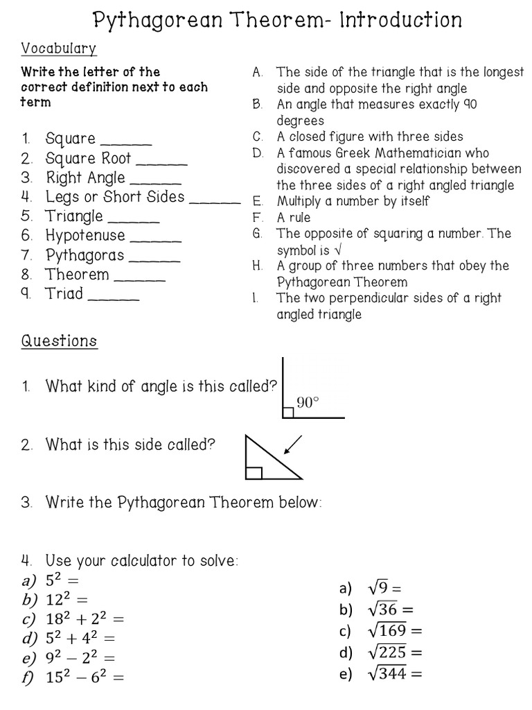 Pythagorean Theorem Vocabulary Guide | PDF