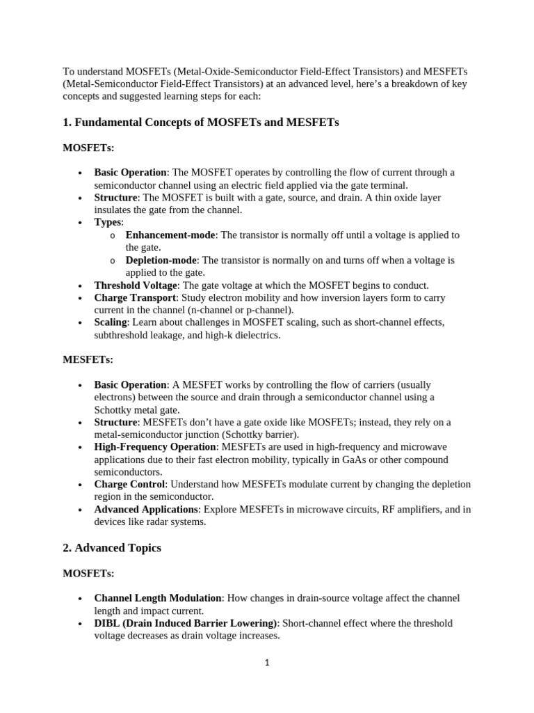 To Understand MOSFETs | PDF | Mosfet | Field Effect Transistor