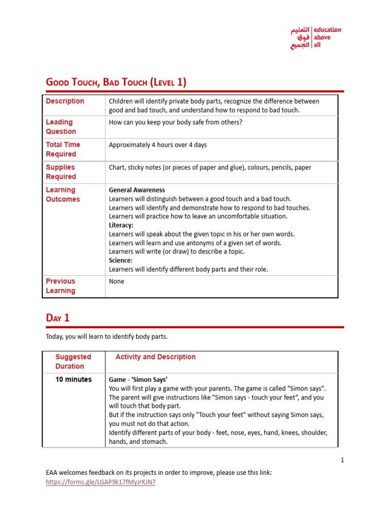 Understanding Good and Bad Touch | PDF | Learning | Thought