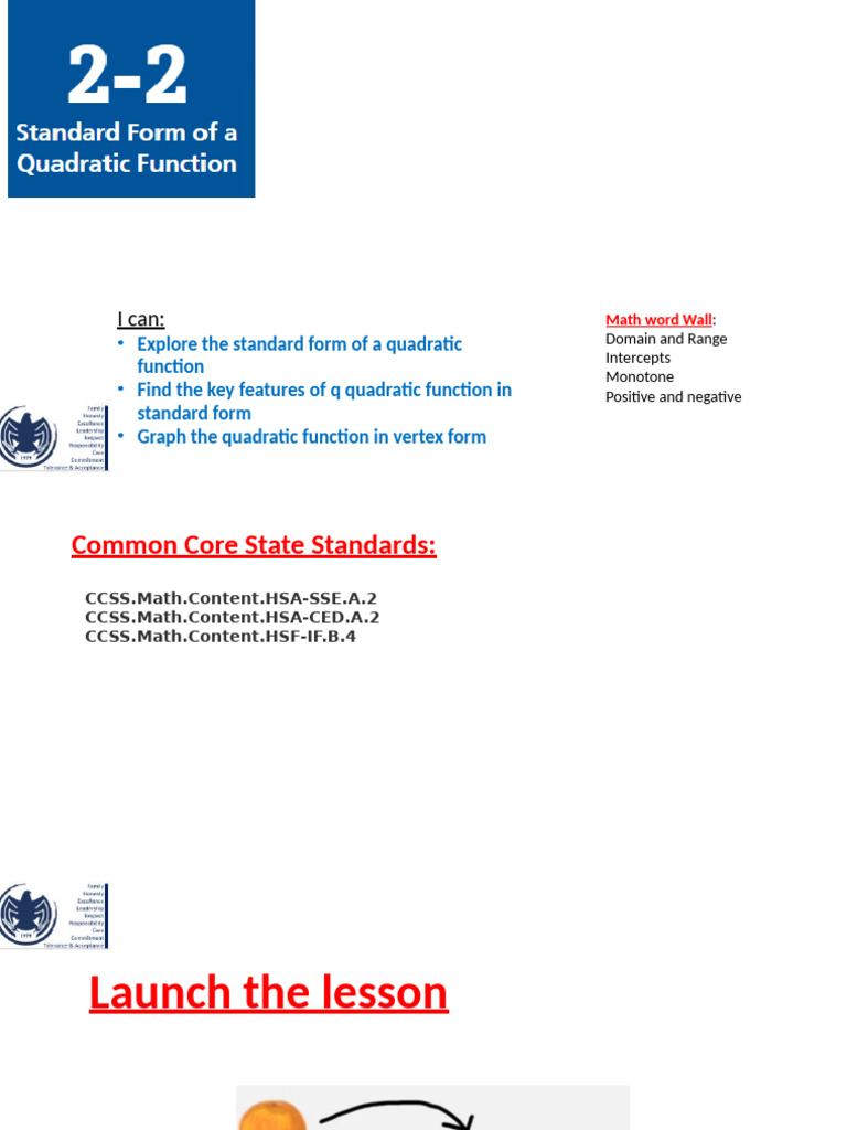 2.2 - Standard Form of Quadratic Function | PDF | Function (Mathematics ...