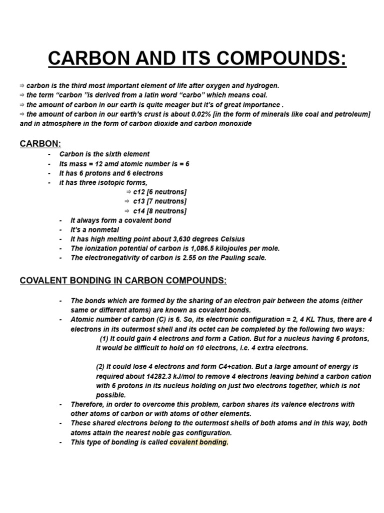 Carbon and Its Compound Notes | PDF | Alkene | Alkane