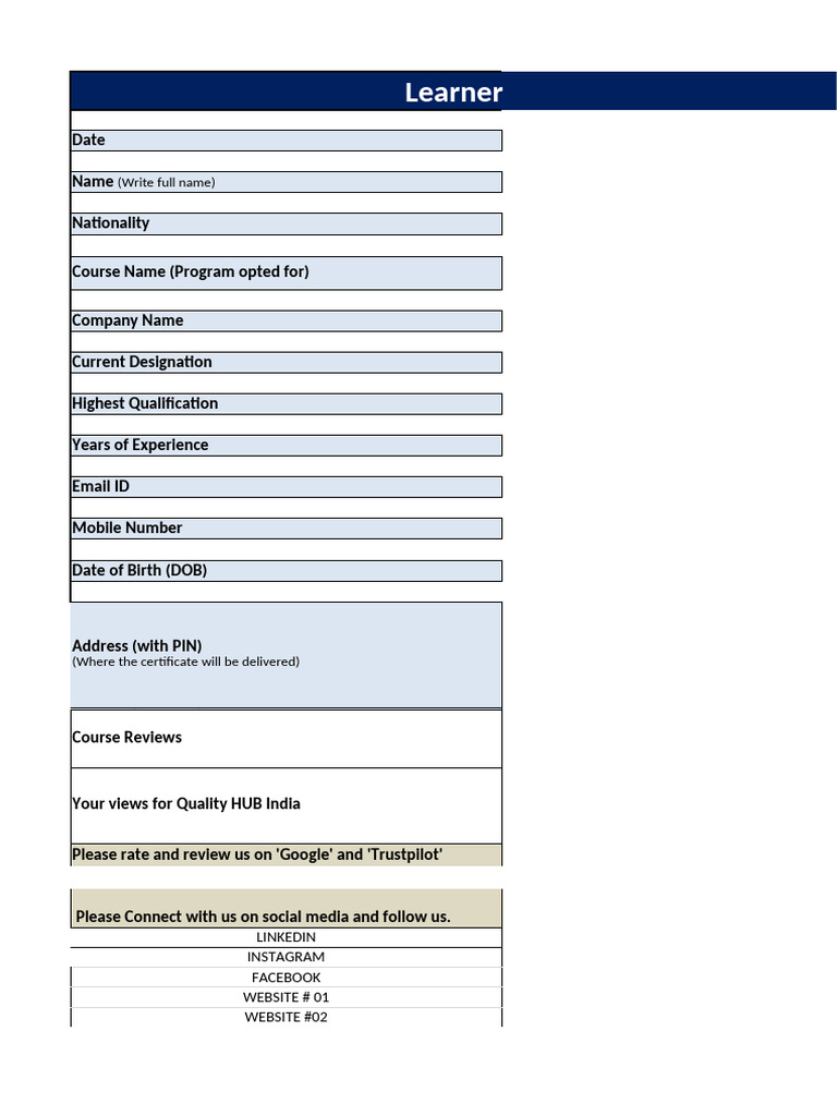 Learner Registration Form for Courses | PDF