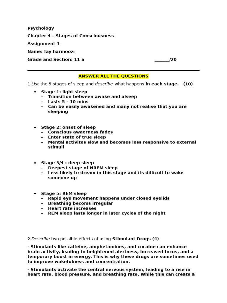 Psychology Assignment 1 | PDF | Sleep | Rapid Eye Movement Sleep
