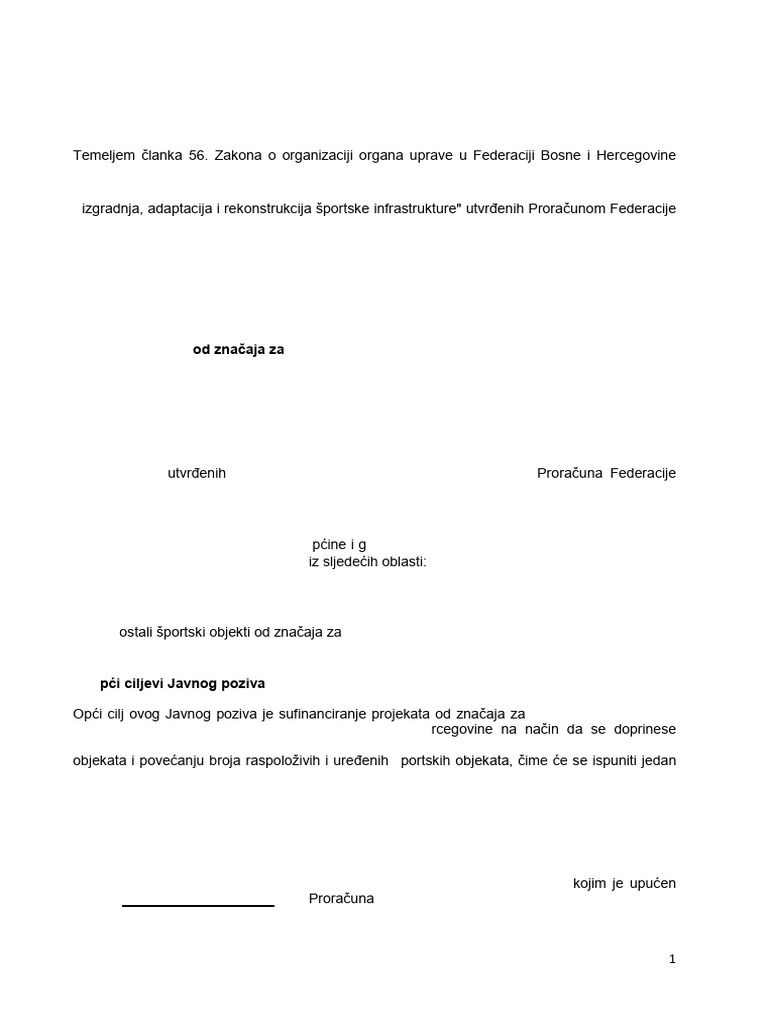 Tekst Javnog Poziva Za Kapitalne Kantoni I Opcine 2024 Sport | PDF