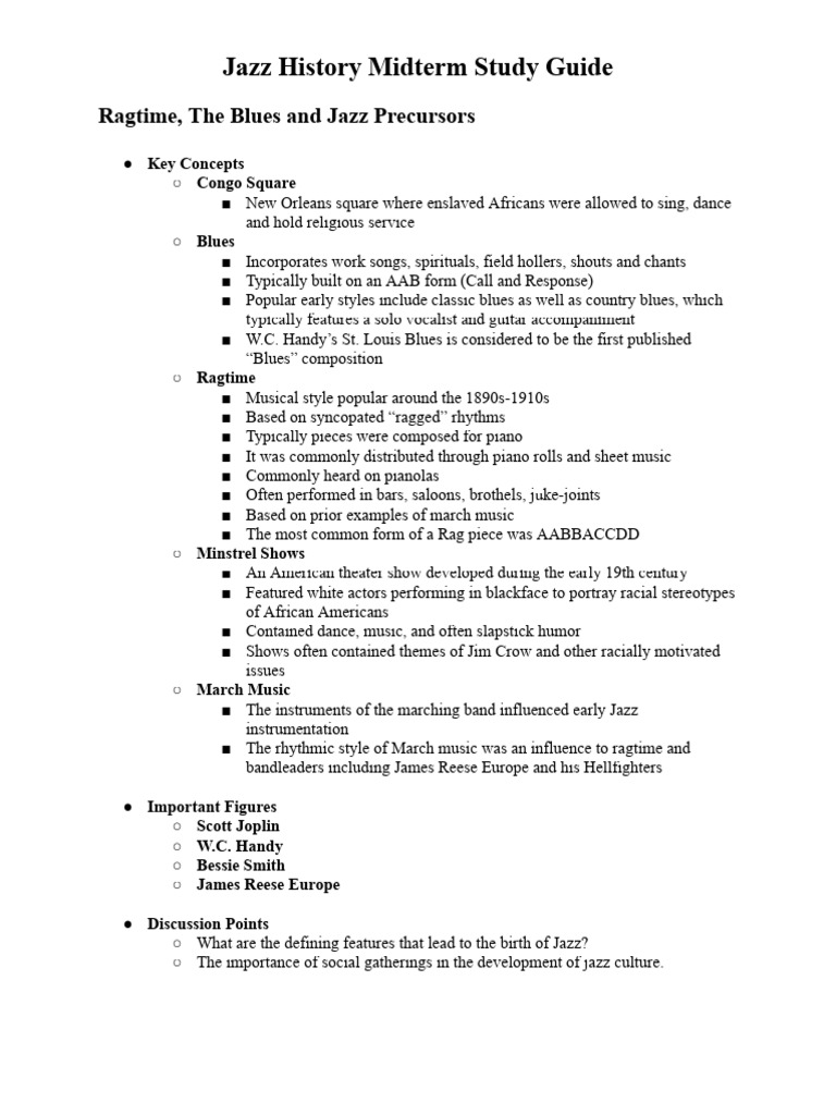 Jazz History Midterm Study Guide - Jazz History Midterm Study Guide (1 ...
