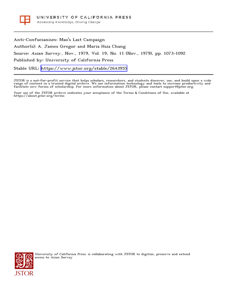 Mao's Last Campaign-Gregor-1979 | PDF | Cultural Revolution | Confucianism