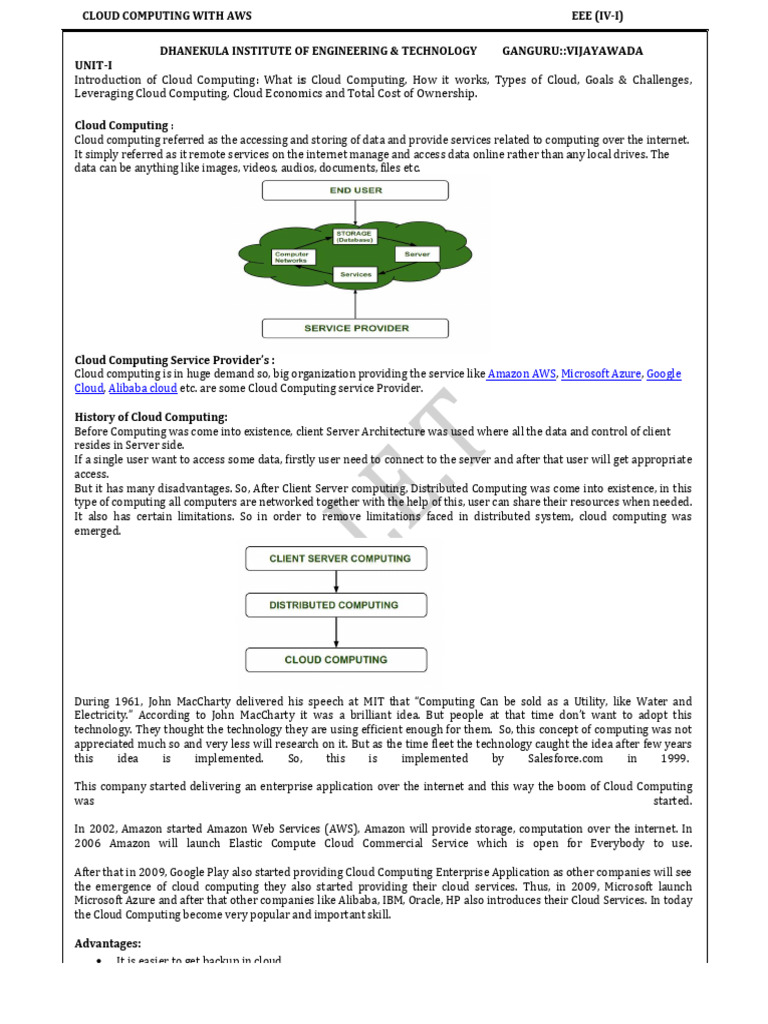 Unit-1 Cloud Computing (Eee-Iv-I) | PDF | Cloud Computing | Internet