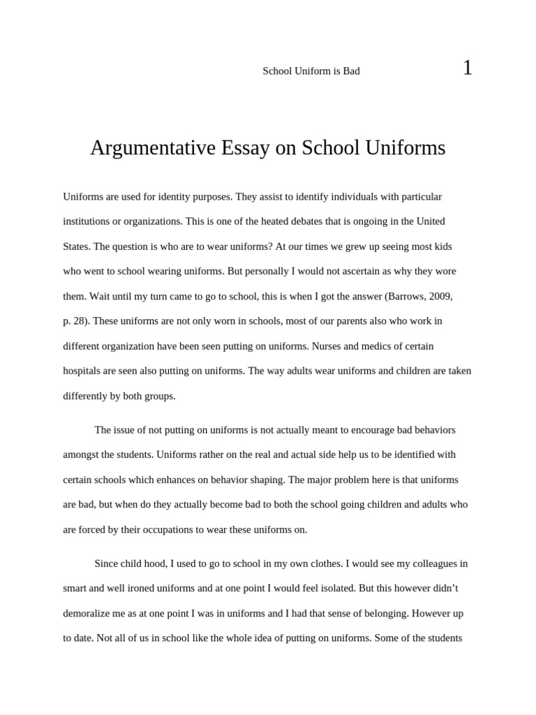 Argumentative Essay On School Uniforms | PDF | Social Psychology