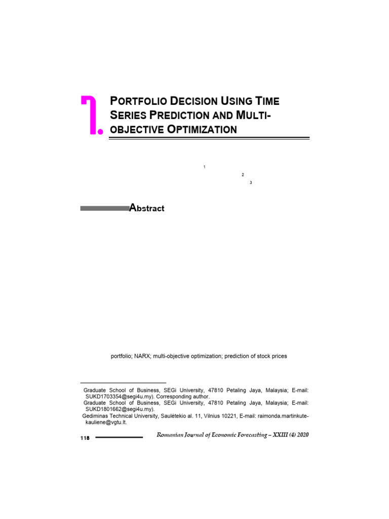 Portfolio Decision Using Time Series Prediction and Multi-Objective ...