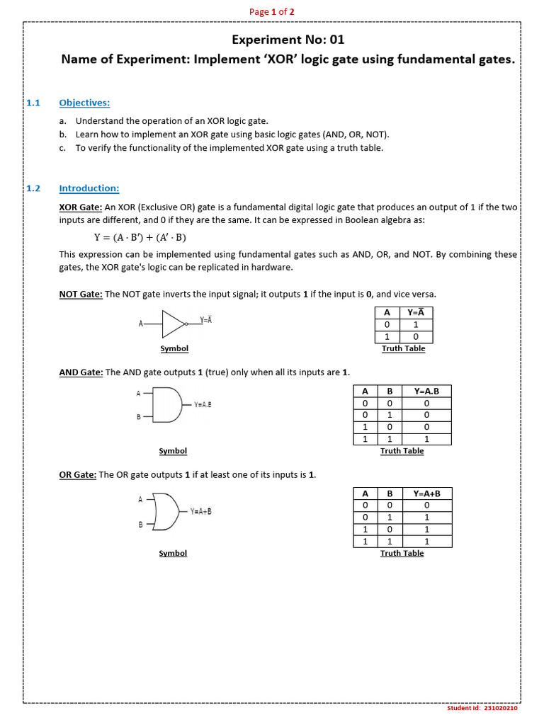 Experiment 01 | PDF | Logic Gate | Electrical Circuits