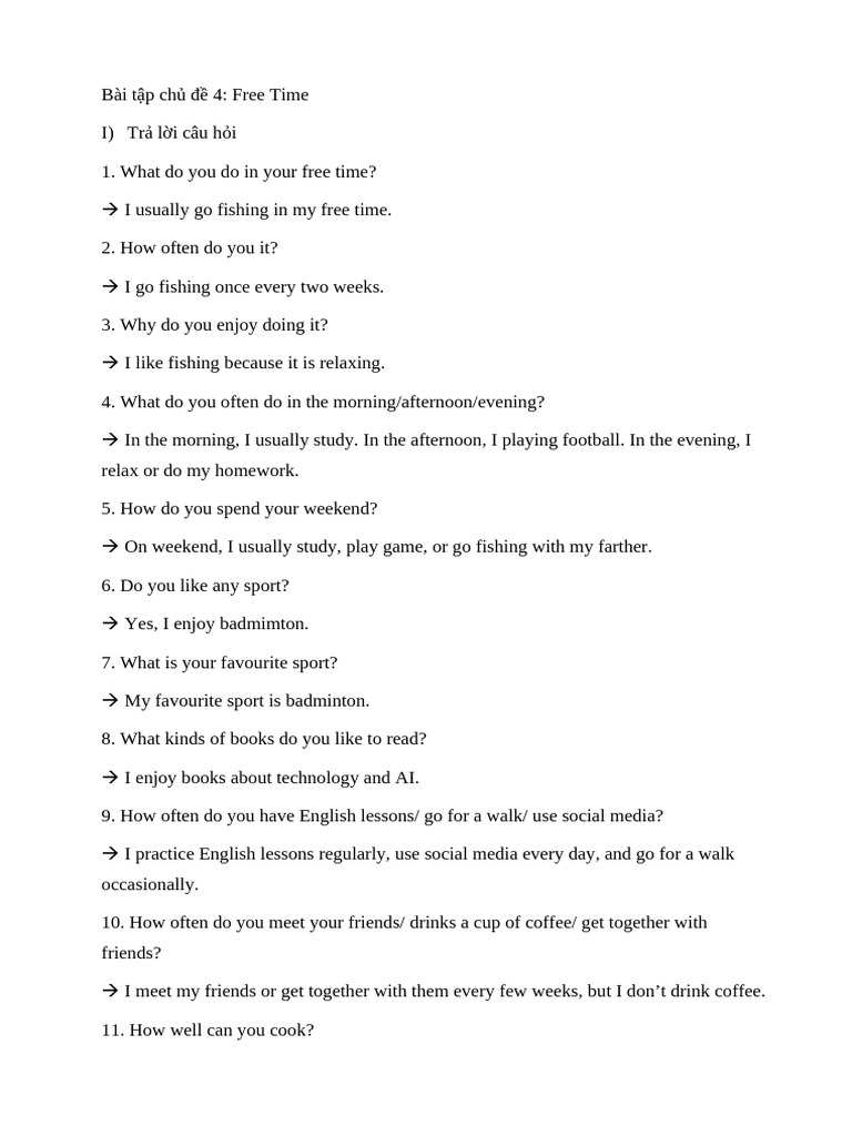 Free Time Activities and Hobbies | PDF