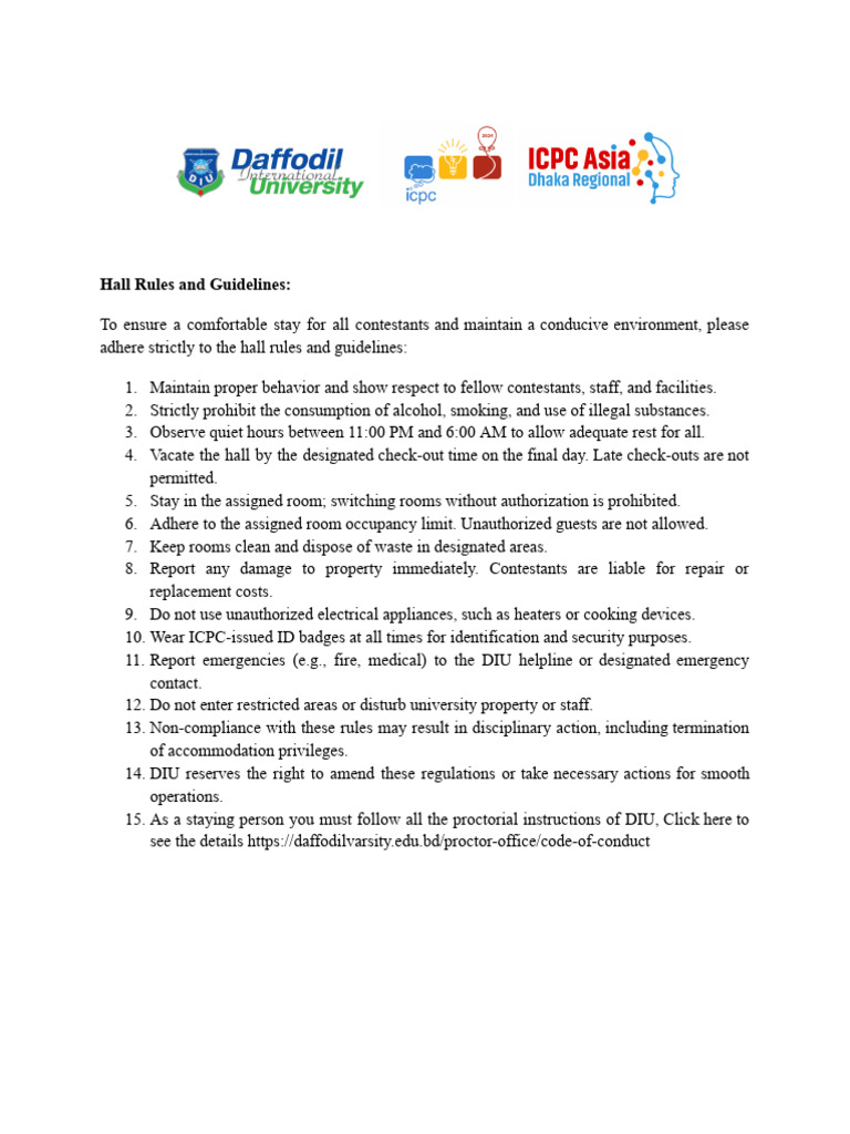 Hall Rules for Contestants | PDF