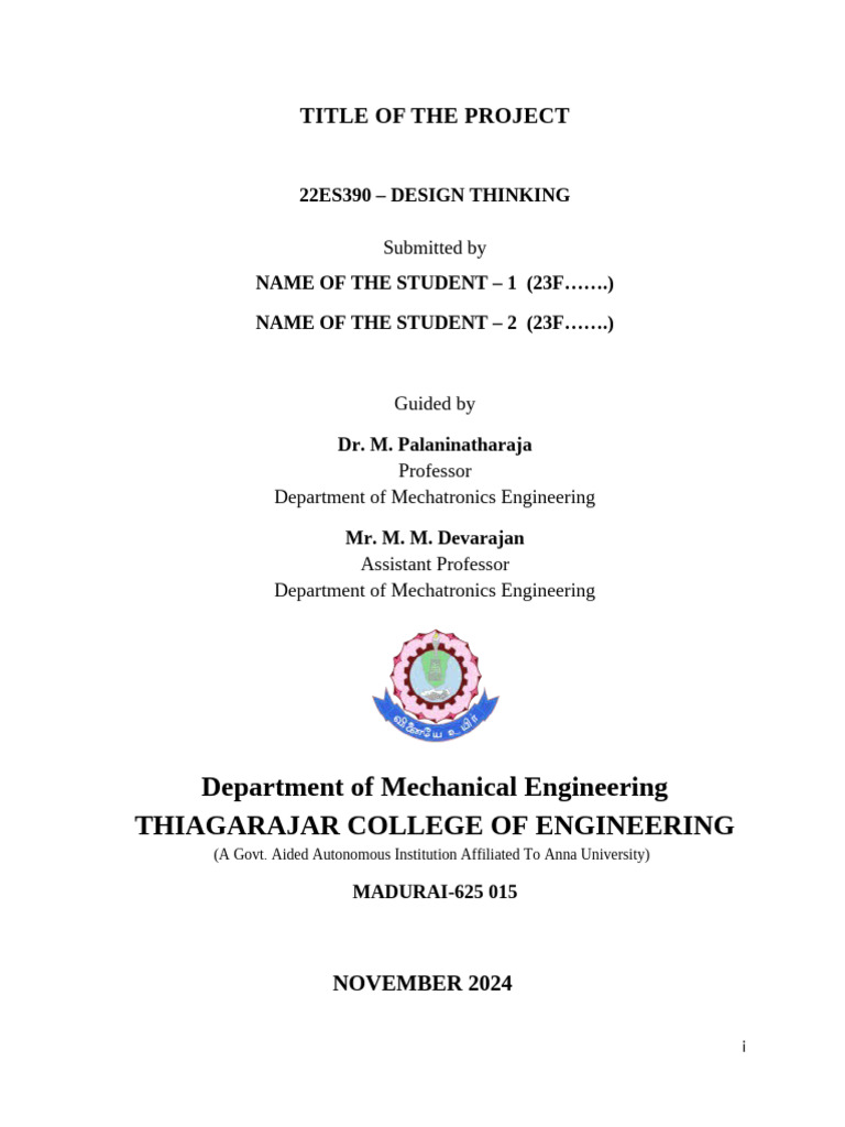 Front Pages of Report Book - Design Thinking (1) | PDF | Engineering