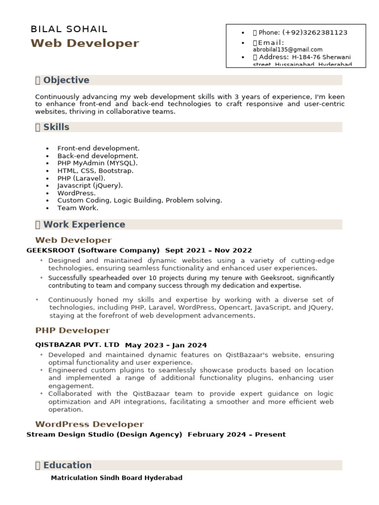 Bilal Sohail Resume | PDF | Web Development | Word Press