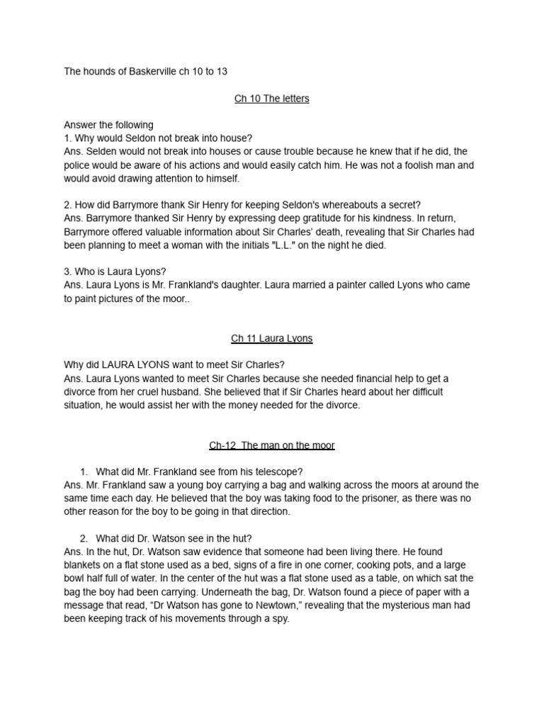 The Hounds of Baskerville CH 10 To 13 | PDF | Dr. Watson | Sherlock Holmes