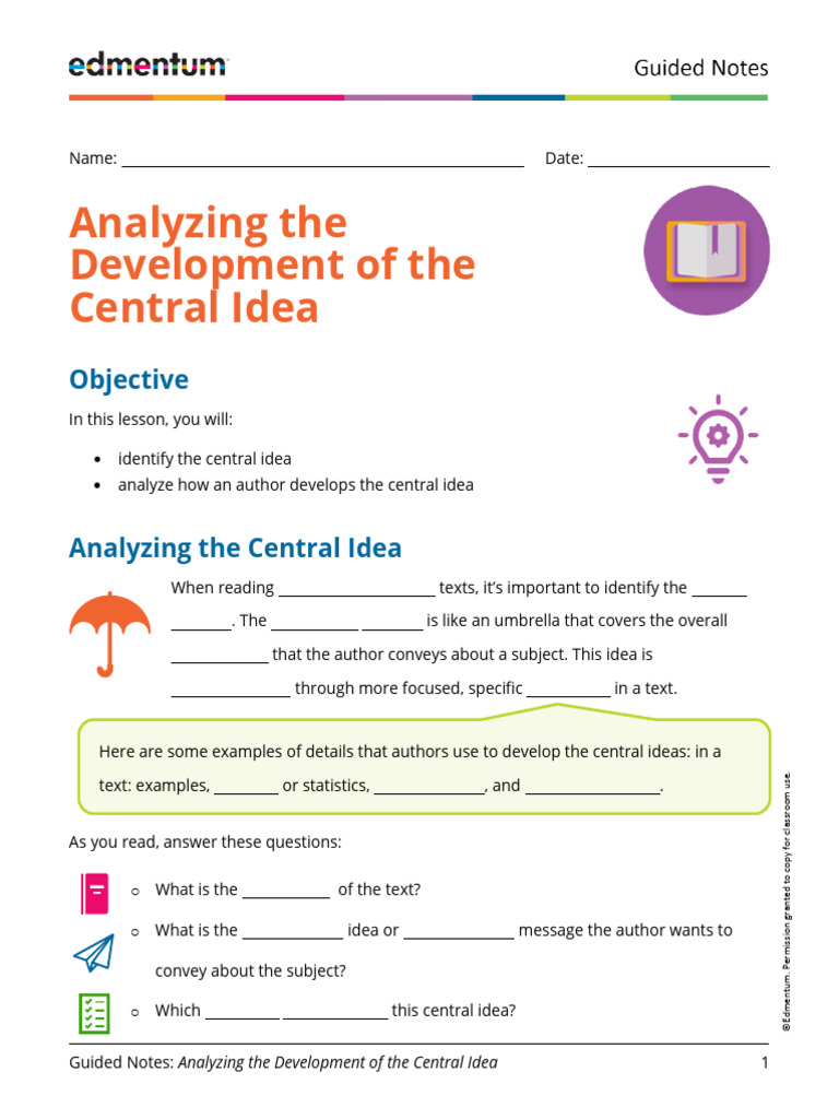 Guided Notes - Analyzing The Development of The Central Idea | PDF ...