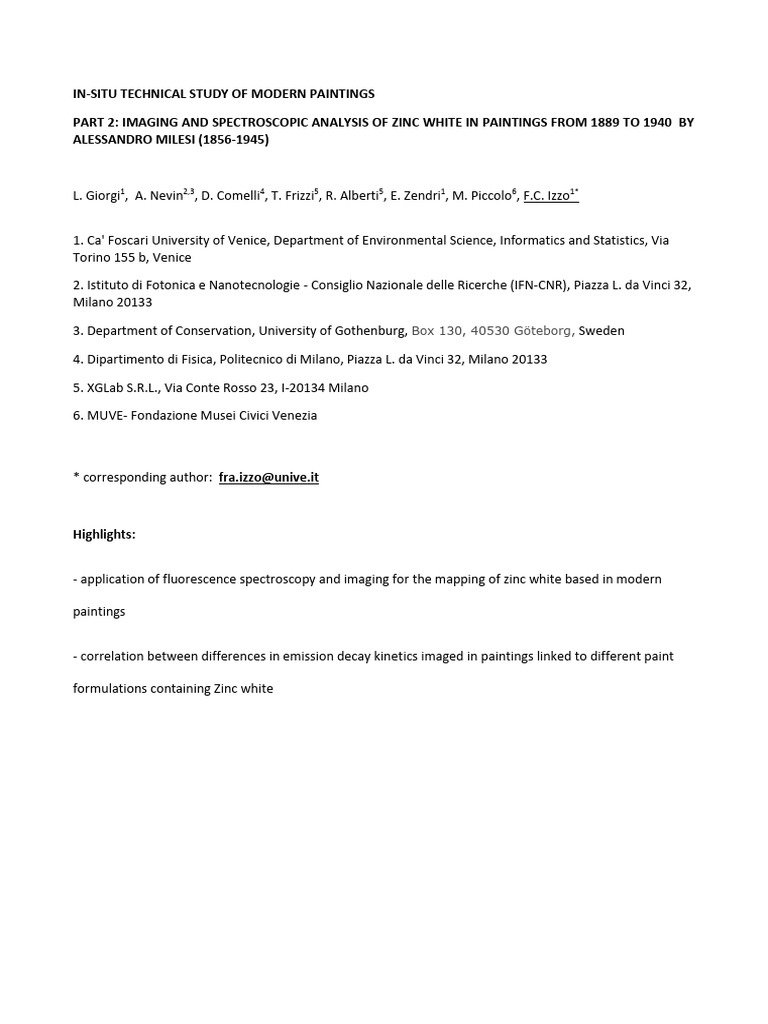 In Situ Technical Study of Modern Painti | PDF | Zinc Oxide | Fluorescence