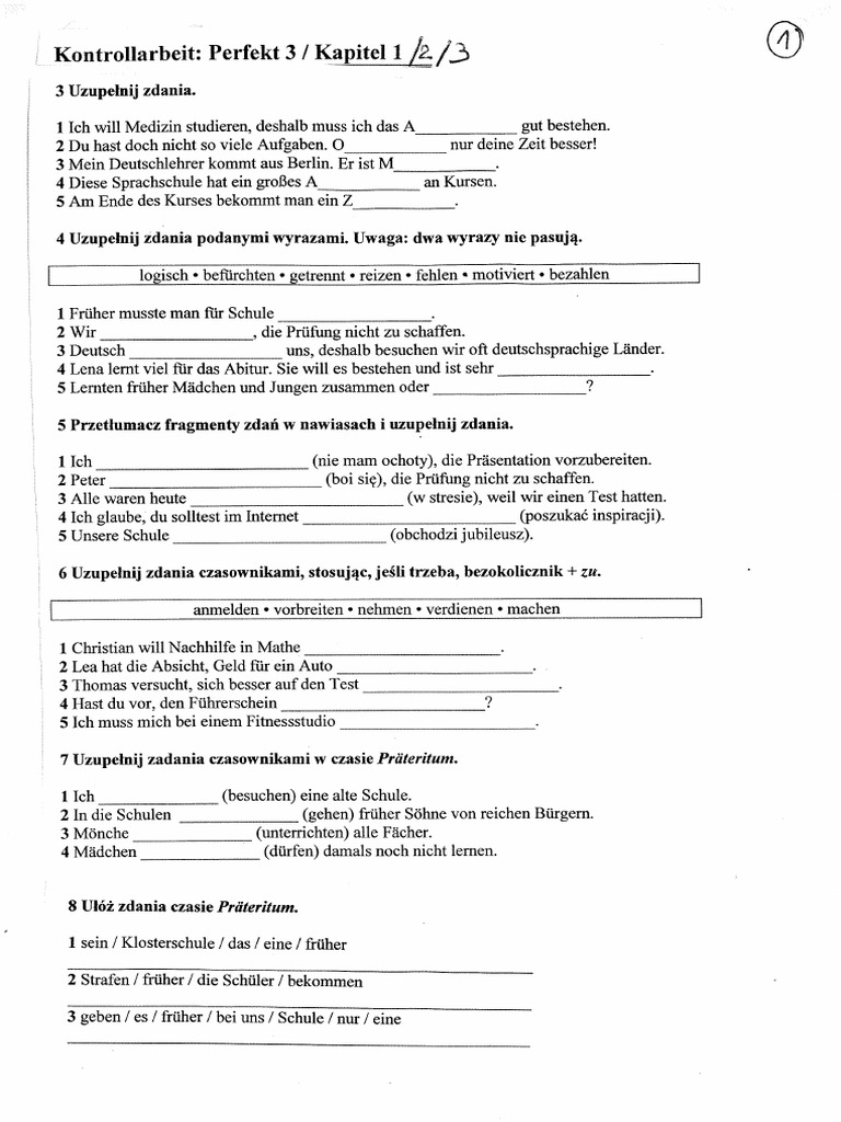 Perfekt 3 - Sprawdzian Kap 1 - 2 - 3 | PDF