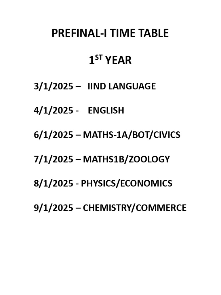 Prefinal-I Time Table | PDF