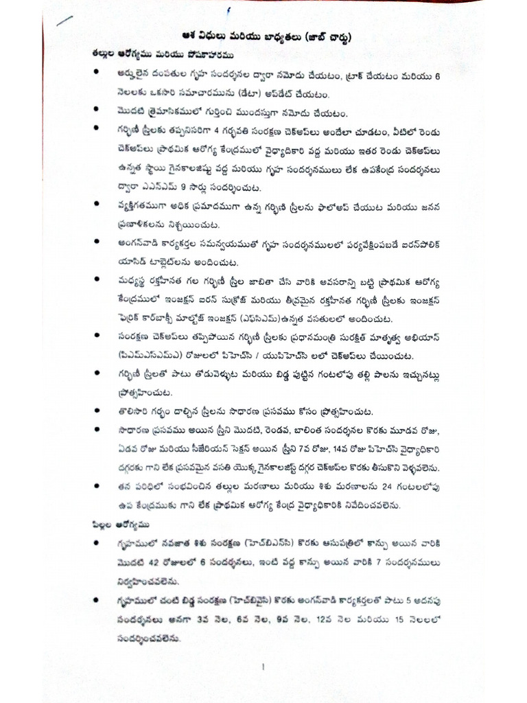 ASHA Job Chart Telugu 2024 - Final | PDF