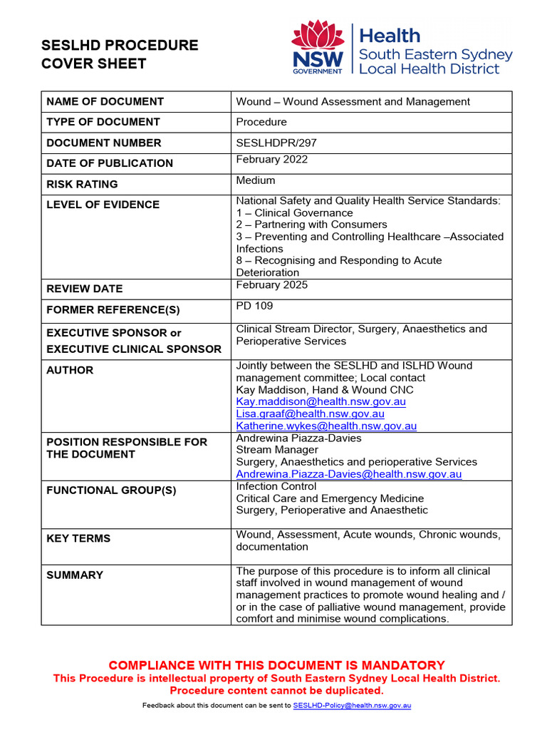 NSW Health Wound Assessment Procedure | PDF | Wound | Palliative Care