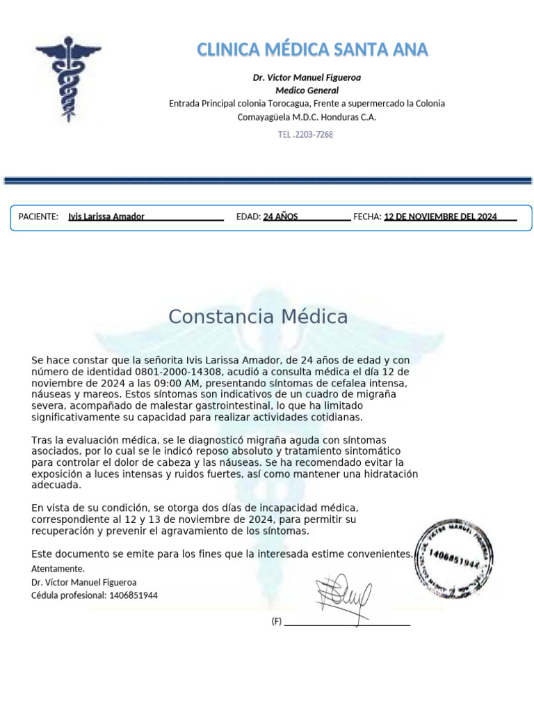 Excusa Medica Ivis 12-11-24 | PDF