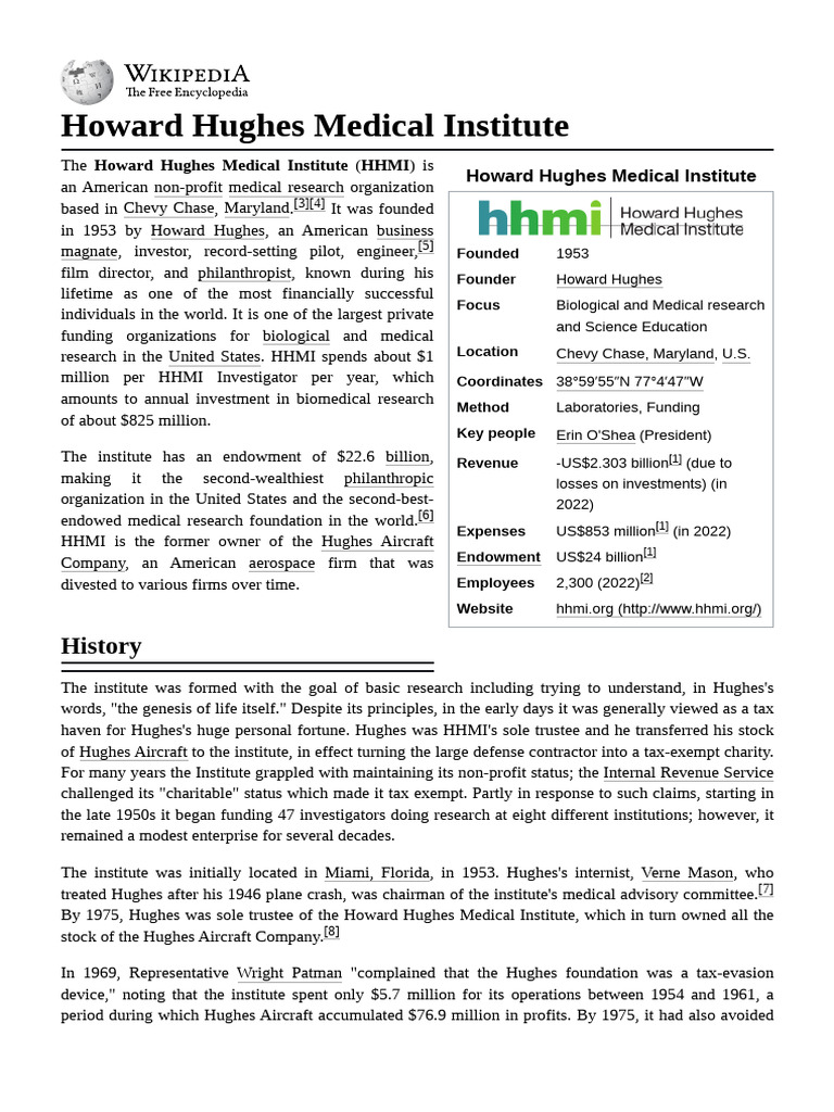 Howard Hughes Medical Institute Overview | PDF