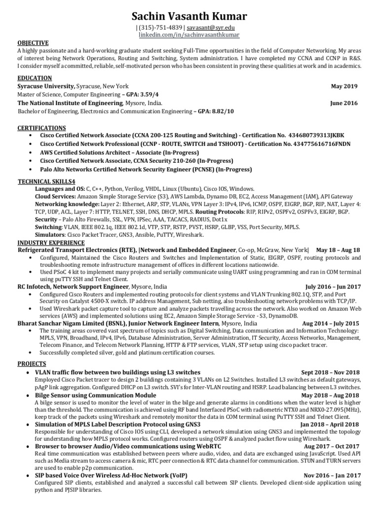 Resumes | PDF | Computer Network | Networking