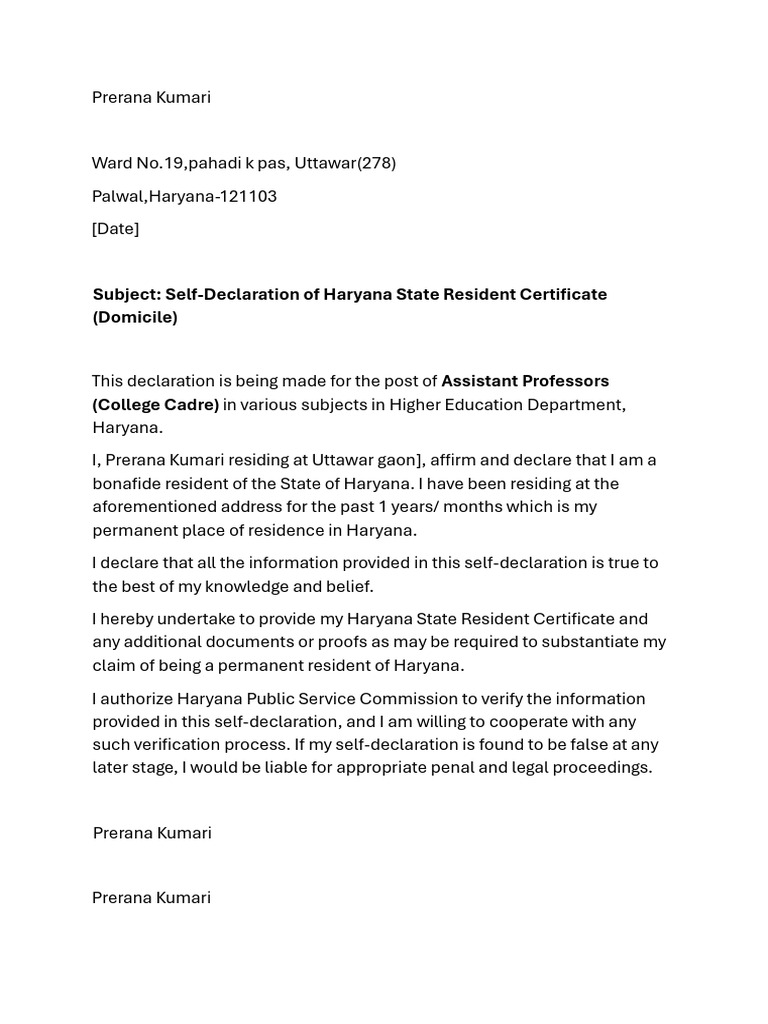 Domicile Declaration | PDF