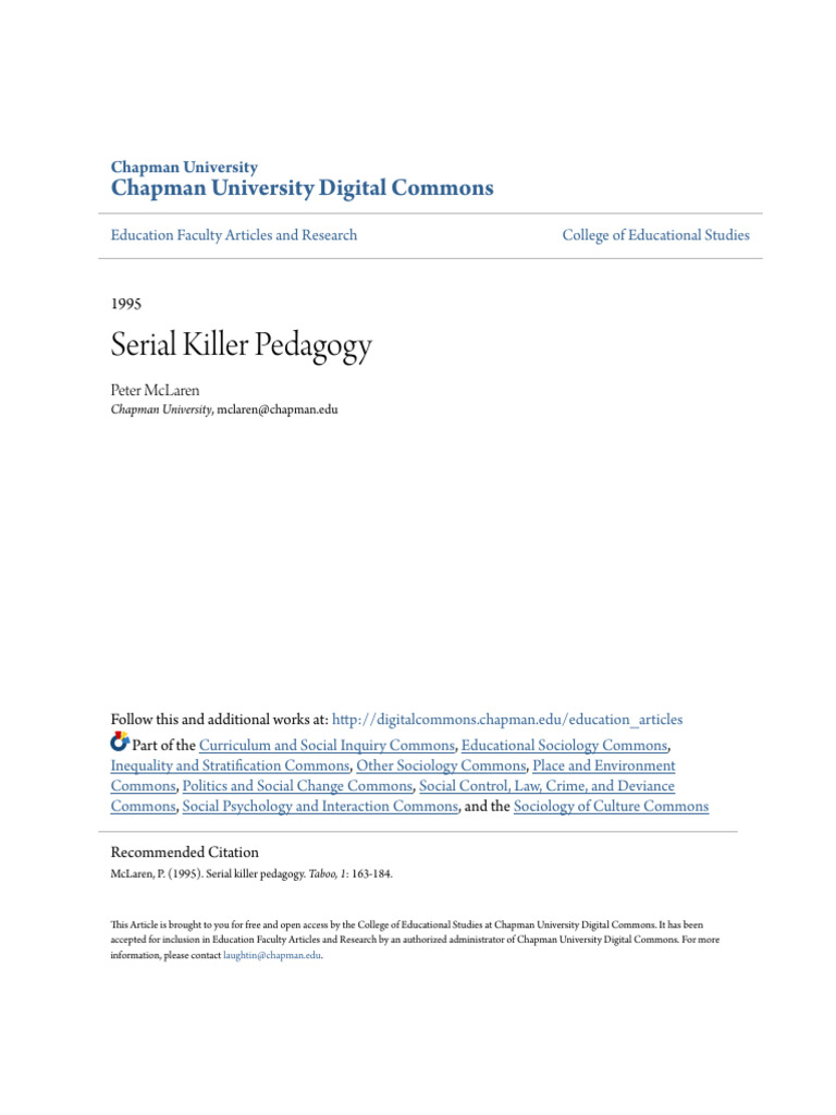 MCLAREN, Peter - Serial Killer Pedagogy | PDF | Liberal Arts Education